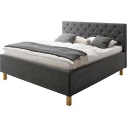 Meise M&ouml;bel meise.m&ouml;bel Polsterbett &raquo;San Remo&laquo; mit Bettkasten grau Liegefl&auml;che L&auml;nge B: 200cm x 160cm, Webstoff Holzfu&szlig;: eiche hell, H&ouml;he Bettseite: 55cm, ohne 