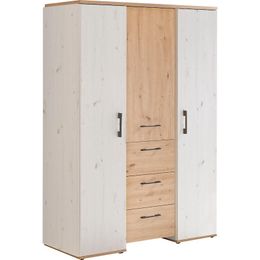 M&auml;usbacher Dreht&uuml;renschrank &raquo;Micha&laquo; wei&szlig; Holzwerkstoff B/H/T: 127cm x 186cm x 54cm, Schubladen: 3 Stk. T&uuml;ren: 3 Stk.