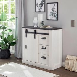 Home Affaire Kommode &raquo;Sherwood, Sideboard im Industrial-Style, Schrank, Stauraumelement&laquo; mit Scheunentorbeschlag & Apothekergriffen, in 2 Farben 