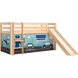 Vipack Spielbett &raquo;Pino, Kiefer massiv, mit Rolllattenrost u. Textil-Set, Made in Europe&laquo; B/H/T ca. 210x114x218cm, mit Absturzschutz, Leiter und Rutsche, 