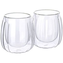 Mulex Latte-Macchiato-Glas &raquo; Gl&auml;ser Set Manhattan&laquo; doppelwandig, ideal f. Kaffee, Cappuccino, Latte Macchiatto, 2tlg transparent Borosilikatglas &Oslash; 7cm x 
