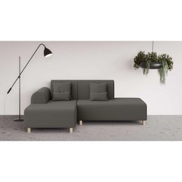OTTO home Ecksofa &raquo;Suyala&laquo; L-Form mit Hocker grau 100% Polyester B/H/T: 258cm x 85cm x 168cm, Struktur, Recamiere links, ohne Hocker