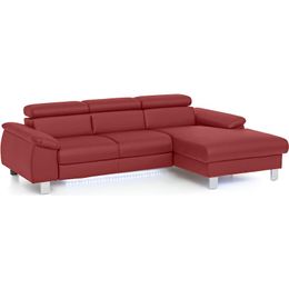 COTTA Ecksofa &raquo;Komaris L-Form, B: 244 cm&laquo; mit Kopfteilverstellung, optional Schlaffunktion, Bettkasten & Licht rot Microfaser PRIMABELLE (100% 