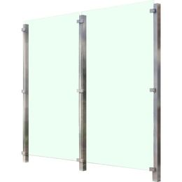 STAKET PRO Zaun Glaszaun, Gesamtl&auml;nge: 2,265 m, 3 Pfosten silber Edelstahl, Glas H/L: 191cm x 2,27m, Pfosten: 3 Stk.