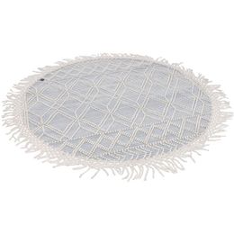 Tom Tailor HOME Teppich &raquo;Colored Macrame&laquo; rund 10 mm H&ouml;he Handweb Teppich, reine Wolle, handgewebt, mit Fransen, Scandi Design blau Schurwolle B : 0cm