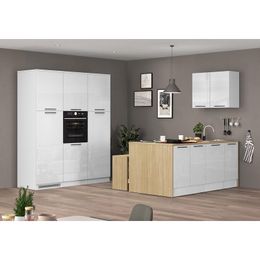 KOCHSTATION K&uuml;chenzeile &raquo;Luna, K&uuml;chenblock, K&uuml;cheninsel, H&auml;ngeschrank, Made in Italy&laquo; 3er-Set, Metallgriffe, Soft-Close-Funktion, inklusive Sp&uuml;le wei&szlig;