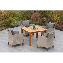 Merxx Garten-Essgruppe &raquo;Avellino&laquo; 5 Stk. tlg. inkl. Auflagen beige Aluminium, Kunststoff, Massivholz Einheitsgr&ouml;&szlig;e