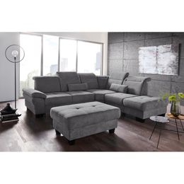 OTTO home Ecksofa &raquo;Cornwall L-Form&laquo; mit Sitztiefenverstellung, Schlaffunktion & Kopfteilverstellung grau Struktur fein (100% Polyester);Luxus-
