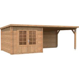 Palmako Gartenhaus &raquo;Ella&laquo; 6,9+10,0 m&sup2;, mit Anbaudach braun Massivholz ohne Fu&szlig;boden, ohne Dacheindeckung