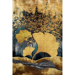 queence Leinwandbild &raquo;Gingko in Gold, Canvas Bild von Hand bespannt&laquo; 1 Stk. tlg. Zeitlose Ginkgo-Motive in hellen Farben gold B/H/T: 80cm x 120cm x 