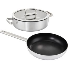 Hanseatic Pfannen-Set &raquo;PREMIUM&laquo; Edelstahl Set, 1x Pfanne 24 cm, 1x Servierpfanne 28 cm mit Deckel, 3 Stk. tlg. mit Antihaftbeschichtung, f&uuml;r alle Herdarten, 