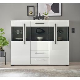 Home Affaire Highboard &raquo;Cantara, moderner Schrank, Vitrine in Eiche Dekor, Wei&szlig; oder Kaschmir&laquo; schwarze Stangengriffe, ausreichend Stauraum, 