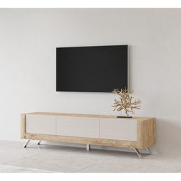 Home Affaire Lowboard &raquo;Kasai&laquo; Breite 199 cm, mit 1 Schublade und 2 T&uuml;ren beige B/H/T: 199cm x 52cm x 48cm, eiche harbor gold/kashmir, 1 Stk., 2 Stk.