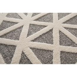 PRIMAflor-Ideen in Textil Teppich &raquo;COSMO Geo, Made in Belgium&laquo; rechteckig 14 mm H&ouml;he modernes Design, Hoch-Tief Effekt, weicher Flor grau Polyester, 