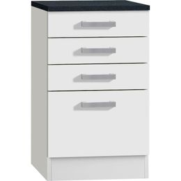 Optifit Unterschrank &raquo;Odense&laquo; 50 cm breit, 50 cm tief, mit 3 Schubk&auml;sten und 1 Auszug wei&szlig; wei&szlig;, B/H/T: 50cm x 85cm x 50cm, Schubladen: 4 Stk.