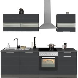 KOCHSTATION K&uuml;chenzeile &raquo;KS-Luhe&laquo; 240 cm breit, wahlweise mit oder ohne E-Ger&auml;ten, gefr&auml;ste MDF-Fronten grau B/H/T: 240cm x 60cm, ohne E-Ger&auml;te