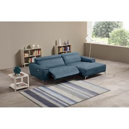 Egoitaliano Ecksofa &raquo;Suzette, Designsofa mit hohem Sitzkomfort&laquo; mit Recamiere, inkl. 1 elektronischen Relaxfunktion, L-Form blau Luxus-Micofaser Lederoptik (100% 