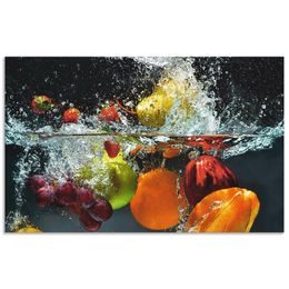 Artland K&uuml;chenr&uuml;ckwand &raquo;Spritzendes Obst auf dem Wasser&laquo; Alu Spritzschutz mit Klebeband, einfache Montage bunt Aluminium B/H: 80cm x 50cm