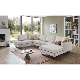 OTTO home Wohnlandschaft &raquo;Pinto, 350 cm, U-Form, XXL, mit Ottomanen&laquo; Cord, Chenille, Lederoptik, mit Keder, Metallf&uuml;&szlig;e, Wellenunterfederung beige 90% 