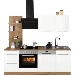 KOCHSTATION K&uuml;chenzeile &raquo;KS-Brindisi&laquo; Breite 220 cm, wahlweise mit E-Ger&auml;ten, mit MDF-Fronten und Regal wei&szlig; B/H/T: 220cm x 200cm x 60cm, ohne E-