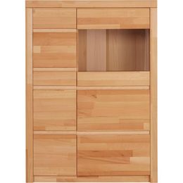 OTTO home Vitrine &raquo;Silkeborg&laquo; H&ouml;he, 125 cm beige Holz teilmassiv Kernbuchefarben, B/H/T: 90cm x 125cm x 35cm, T&uuml;ren: 2 Stk. Holzwerkstoff 