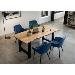 Salesfever Essgruppe &raquo;Esszimmerausstattung aus Holz und Metall&laquo; Set, 5 Stk. tlg. Essgruppe im stilvollen Look mit 4 St&uuml;hlen blau Massivholz, Metall, 