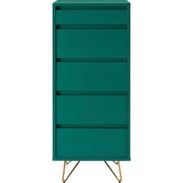 Salesfever Hochkommode &raquo;Bolton - Elegante Schubkastenkommode&laquo; Spiegel im Klappdeckel gr&uuml;n MDF, Metall B/H/T: 45cm x 110cm x 40cm, 4 Stk.