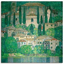 Artland Leinwandbild &raquo;Kirche in Cassone (Landschaft mit Zypres&laquo; Europa 1 Stk. tlg. auf Holzrahmen gespannt gr&uuml;n Leinwand B/H/T: 30cm x 30cm, Leinwandbild 