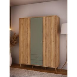 FORTE Kleiderschrank B/H/T ca. 94,5x185,6x52,2 cm, Salbei, Dreht&uuml;renschrank, Stauraum gr&uuml;n Holzwerkstoff Mauvella Eiche, B/H/T: 154,2cm x 201,5cm x 
