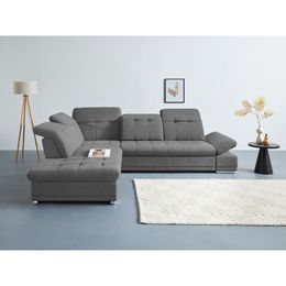 COTTA Ecksofa &raquo;Holiday L-Form mit Sitztiefen-, Armteil- und Kopfteilverstellung&laquo; wahlweise mit Schlaffunktion & Bettkasten grau 100% Polyester B/H/T: 