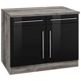 KOCHSTATION Unterschrank &raquo;KS-Samos&laquo; 100 cm breit schwarz eichefarben vintage, B/H/T: 100cm x 85cm x 60cm, Schubladen: 2 Stk. T&uuml;ren: 2 Stk.