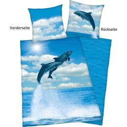 Herding's Young Collection Wendebettw&auml;sche &raquo;Delfine&laquo; 2 Stk. mit tollem Motiv bunt Renforc&eacute;, Obermaterial: 100% Baumwolle B/L: 135cm x 200cm, 1 Stk., 1 Stk., Renforc&eacute;, B/L: 80cm 