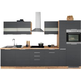 KOCHSTATION K&uuml;chenzeile &raquo;KS-Luhe&laquo; 330 cm breit, wahlweise mit oder ohne E-Ger&auml;ten, gefr&auml;ste MDF-Fronten grau B/H/T: 330cm x 60cm, ohne E-Ger&auml;te