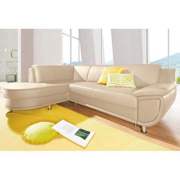 Trendmanufaktur Ecksofa &raquo;Rondo, zeitlos und elegant, bequem, L-Form&laquo; wahlweise mit Federkern, wahlweise mit Bettfunktion beige Softlux -Kunstleder;