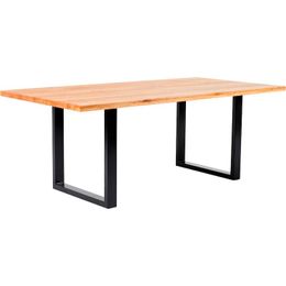 massivline&more Esstisch &raquo;Jakarta, K&uuml;chentisch, Tisch, Esstisch, Holztisch&laquo; 2 Stk. tlg. Platte massiv, Gestell Metall pulverbeschichtet schwarz 