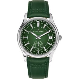 Jacques Lemans Herren Quarzuhr &raquo;Derby&laquo; Armbanduhr, Herrenuhr, Lederarmband, analog, Tag, kleine Sekunde gr&uuml;n Einheitsgr&ouml;&szlig;e