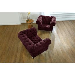 Home Affaire Loveseat &raquo;Tinnum Loveseat, Chesterfield Sessel&laquo; rot Luxus-Microfaser Vintageoptik (66% PU, 27% Polyester, 7% Baumwolle);Struktur weich( 