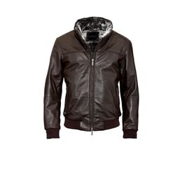 Bugatti Lederjacke 'BUARTURO' mit Rippb&uuml;ndchen an &Auml;rmeln und Bund, Kunstfell Herren Gr&ouml;&szlig;e M/L dunkelbraun