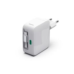 Hama Schnelllade-Ger&auml;t &raquo;Schnellladeger&auml;t mit ausziehbarem Ladekabel, 2x USB-C, 65 W, Wei&szlig;&laquo; Power Delivery, Fast Charge, GaN-Technologie, USB-C-Kabel 
