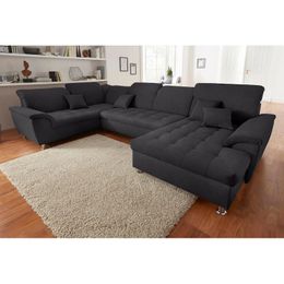 DOMO collection Wohnlandschaft &raquo;FRANZI optional mit Bettfunktion, Bettkasten & Kopfteilverstellung&laquo; XXL-Sofa, Recamiere rechts, graphite, B/T: 352/214