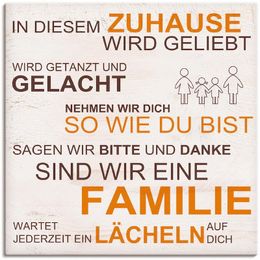 Artland Leinwandbild &raquo;In diesem Zuhause - beige&laquo; Spr&uuml;che & Texte 1 Stk. tlg. auf Holzrahmen gespannt beige Leinwand B/H/T: 30cm x 30cm, Leinwandbild Spr&uuml;che &