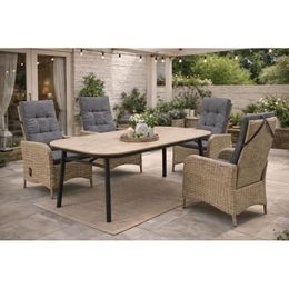Destiny Garten-Essgruppe &raquo;PALMA SAN MARINO 4 HL + Tisch OV 180x90cm holzf./ natur meliert&laquo; Set, Aluminium, Polyrattan, Polywood beige Aluminium, Wicker/