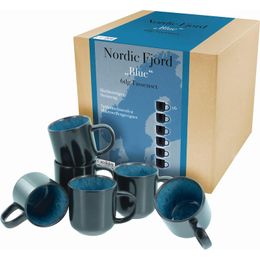 Creatable Becher &raquo;Nordic Fjord&laquo; Kaffeebecher, Tassen Set, 6-teilig, 285 ml blau Steinzeug &Oslash; 8,8cm x 9,5cm, 285ml, 6 Stk.