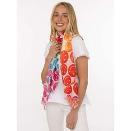 Zwillingsherz Damen Schal &raquo;"Smiles"&laquo; farbenfroh, fr&ouml;hliches Smiley-Muster, Fransenabschluss bunt Einheitsgr&ouml;&szlig;e