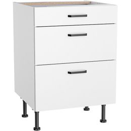 KOCHSTATION Unterschrank &raquo;KS-Paula&laquo; 60 cm breit, 87 cm hoch, mit 1 Schubkasten, 2 Ausz&uuml;gen wei&szlig;, B/H/T: 60cm x 87cm x 58,4cm, Schubladen: 3 Stk.