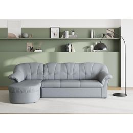 DOMO collection Ecksofa &raquo;Pegnitz, elegante R&uuml;ckensteppung, kompakte Stellma&szlig;e 238/141cm, L-Form&laquo; wahlweise mit Bettfunktion silber 100% Polyester B/H/