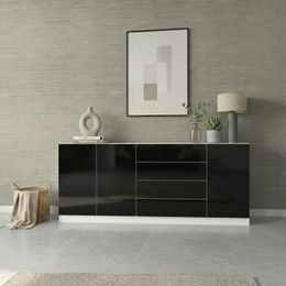 borchardt M&ouml;bel borchardt M&ouml;bel Sideboard &raquo;Vaasa, Kommode mit 3 T&uuml;ren und 4 Schubk&auml;sten auf Kugelf&uuml;hrungen&laquo; Breite 190 cm schwarz Holzwerkstoff B/H/T: 190cm x 79cm x 