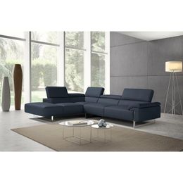 Egoitaliano Ecksofa &raquo;Malika, elegant und bequem, Designsofa, L-Form&laquo; mit Ottomane, inkl. Kopfteilverstellung und chromfarbenen Metallf&uuml;&szlig;en grau Leder &raquo;BULL&laquo; (