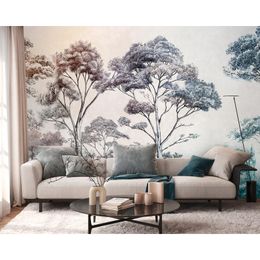 Livingwalls living walls Fototapete &raquo;THE WALL III Tapete mit B&auml;umen Motivtapete Urwald Dschungeloptik&laquo; matt glatt Vliestapete Zeichnung f&uuml;r Schlafzimmer K&uuml;che 
