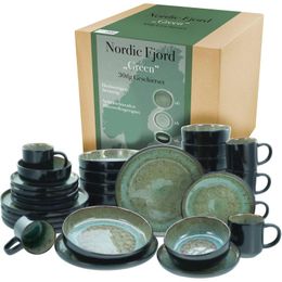 Creatable Kombiservice &raquo;Nordic Fjord&laquo; je 6 Speiseteller, Suppenteller, Dessertteller, Schalen, Kaffeebecher gr&uuml;n Steinzeug 30 Stk.